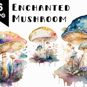 Magic Mushroom Print Art Commercial Use Watercolor Enchanted Key ...