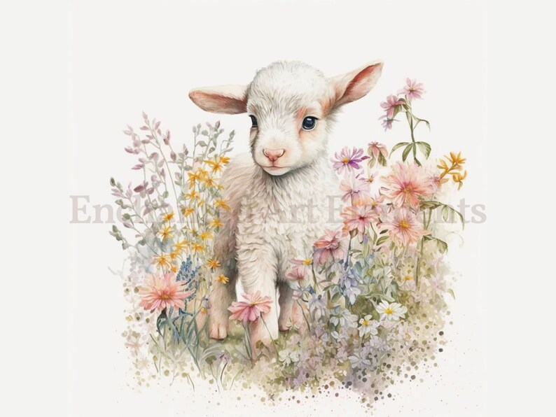 Baby Lamb Watercolor Illustration Lamb Clip Art Filed of - Etsy