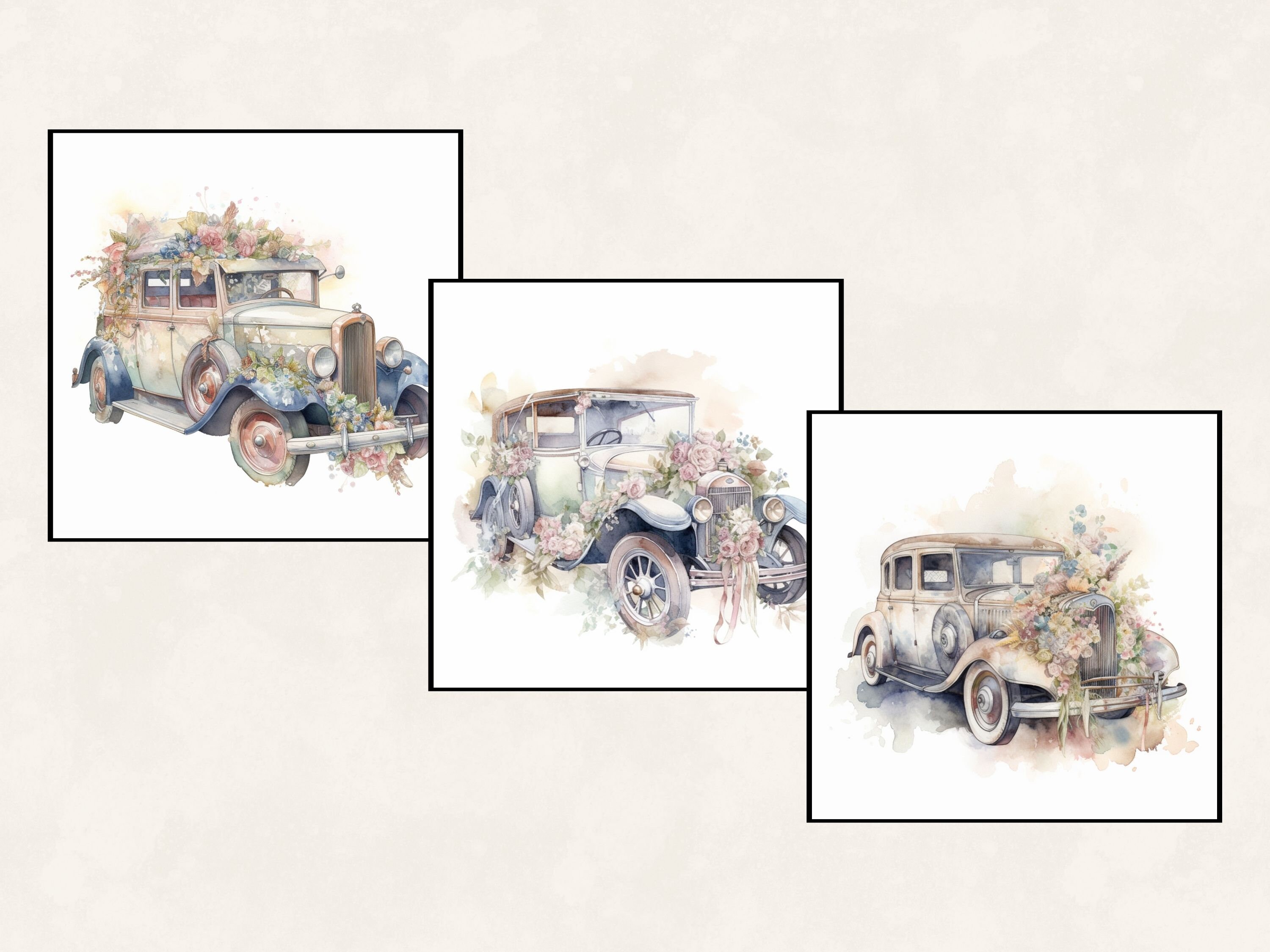 16 Vintage Car Pastel Watercolor Illustration Commercial Use - Etsy