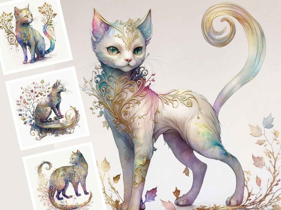 9 Magic Cat Print Art Enchanted Cat Illustration Commercial Use ...