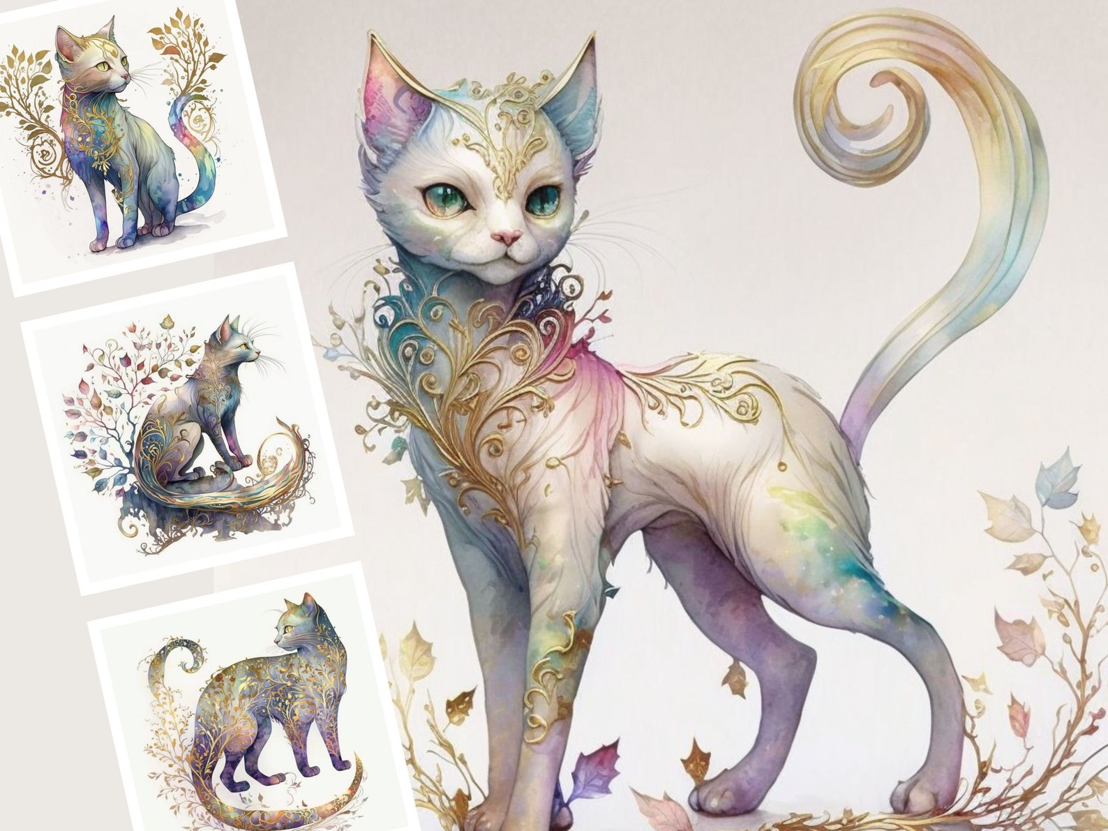 9 Magic Cat Print Art Enchanted Cat Illustration Commercial Use ...