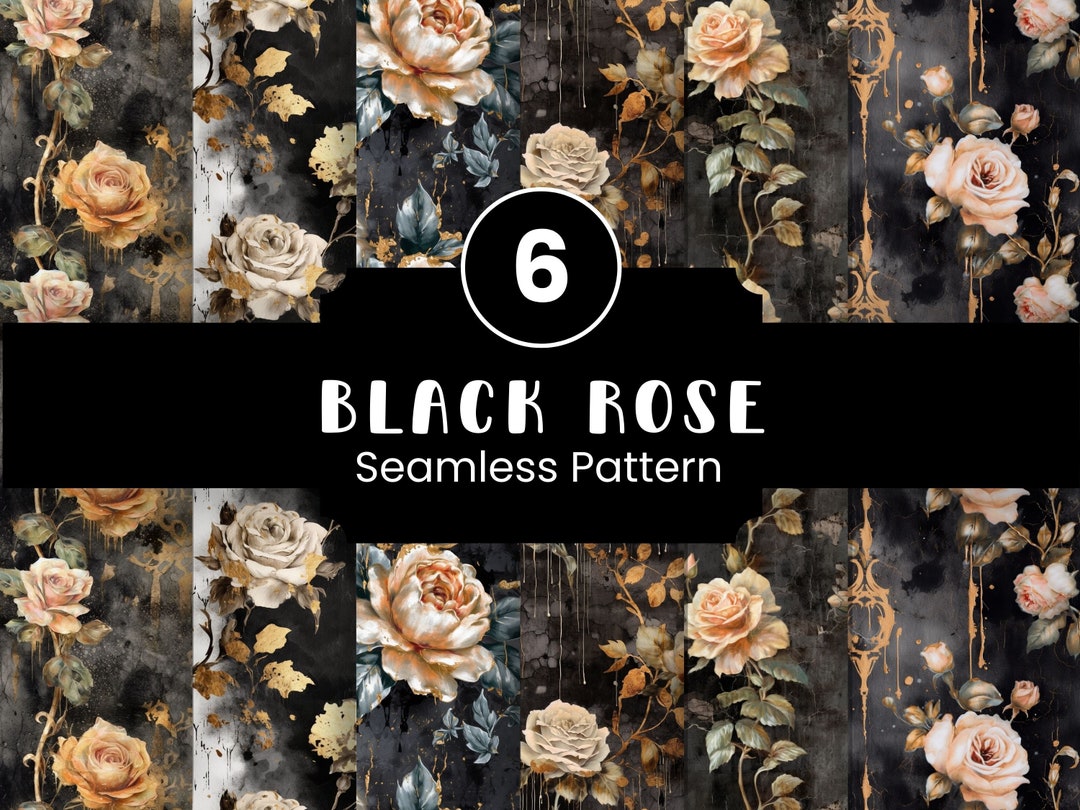 Black Rose Digital Paper Pattern for Commercial Use Watercolor Rose ...