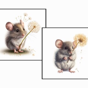 Cute Mouse and Dandelion Watercolor Illustration Cheeky Mouse and ...