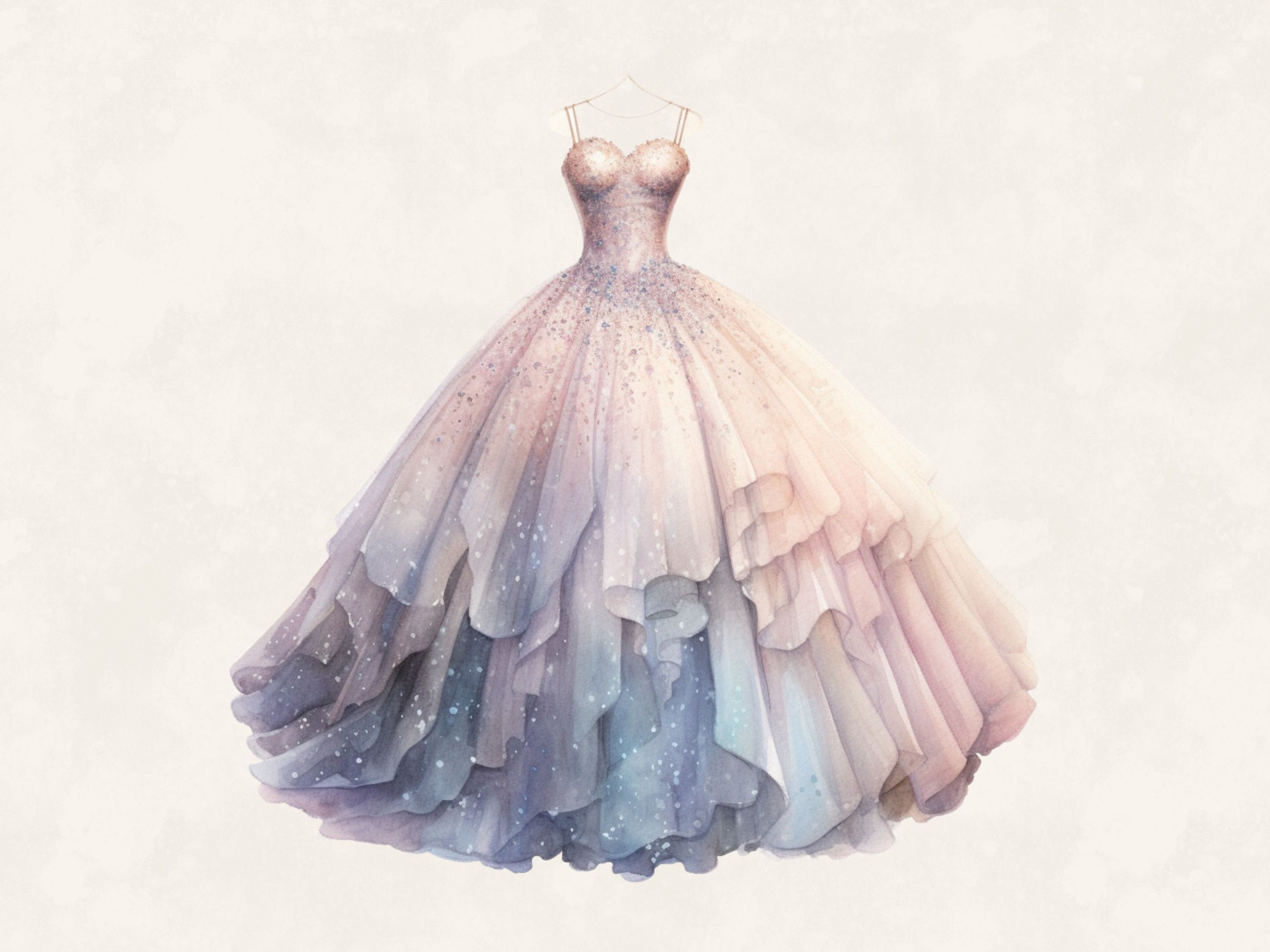 Watercolor Ball Gown Clipart: Vintage Dress Illustration (digital ...