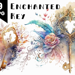 Watercolor Magic Key Clipart Bundle: Fantasy Illustration (commercial ...