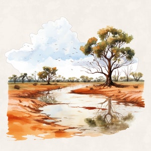 Australian Outback Clipart Landscape Watercolor Illustration Commercial ...