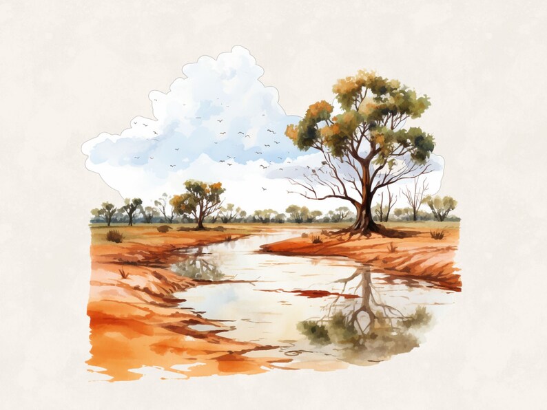Australian Outback Clipart Landscape Watercolor Illustration - Etsy