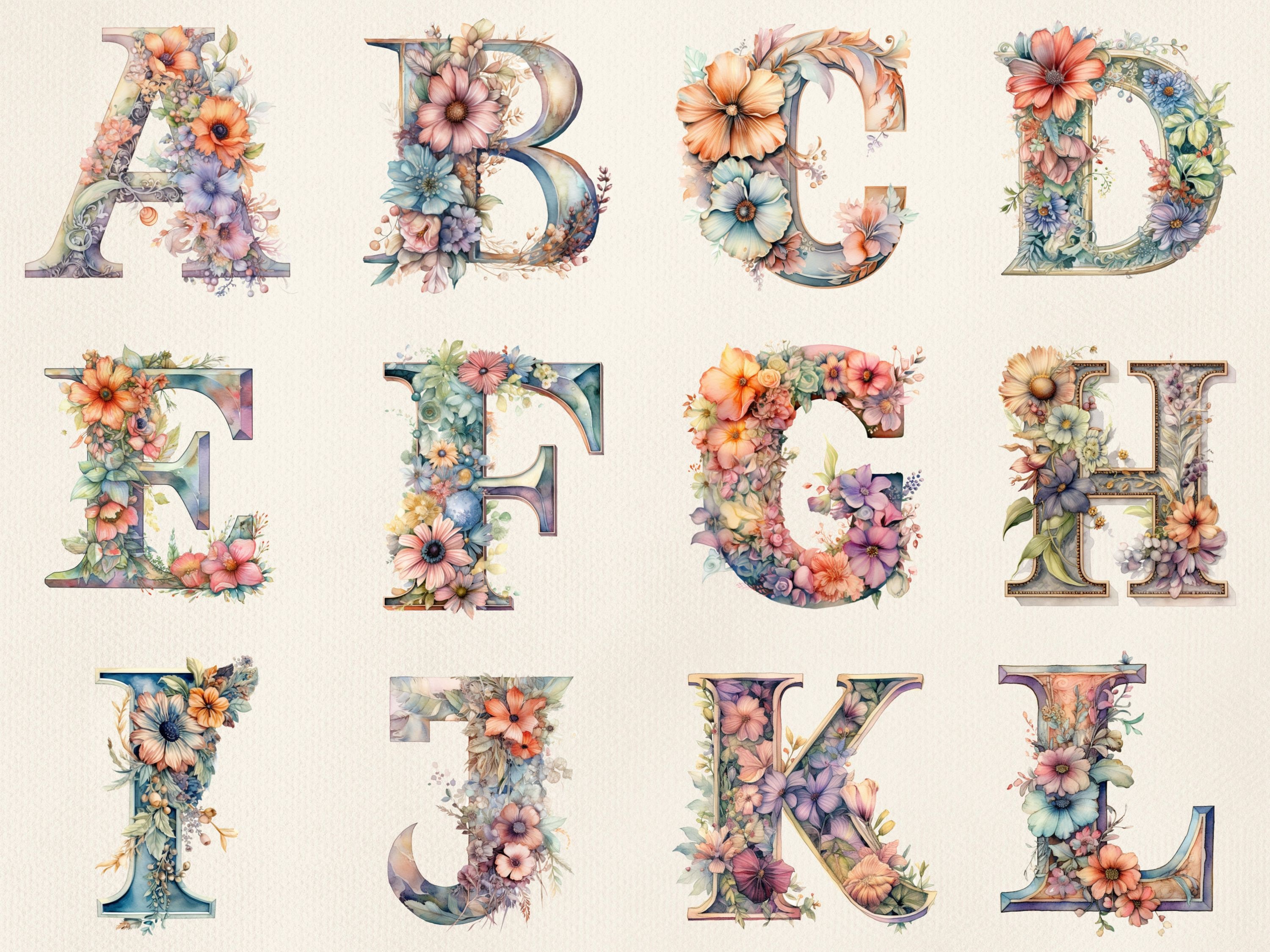 Vintage Alphabet Clipart Mega Bundle Pastel Watercolor - Etsy