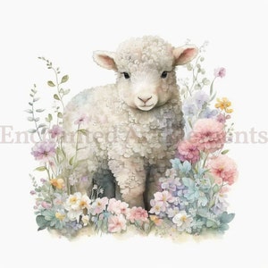 Sheep Watercolor Floral Illustration Wildflower Invitation Commercial ...