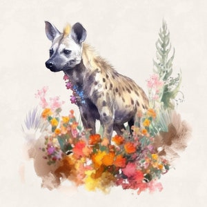 Hyena Clipart Bundle Commercial Use Watercolor Hyena in Field of ...