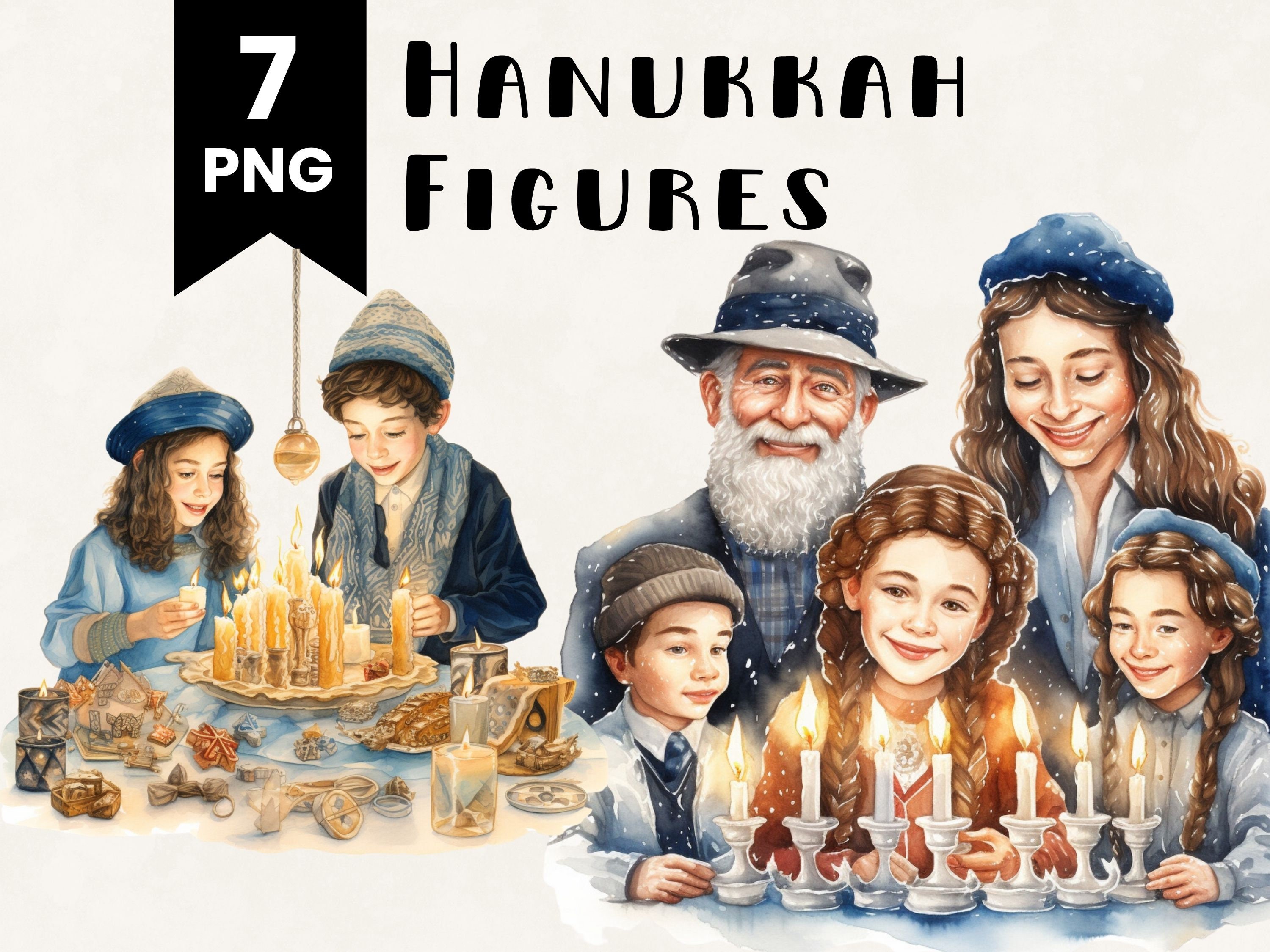 Hanukkah Figures Clipart Winter Watercolor Illustration - Etsy