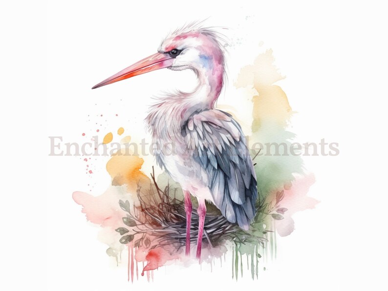 Stork Clipart Watercolor Illustration Animated Animals Nursery - Etsy