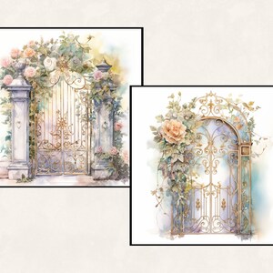 Garden Gate Print Art Romantic Illustration Commercial Use Watercolor ...