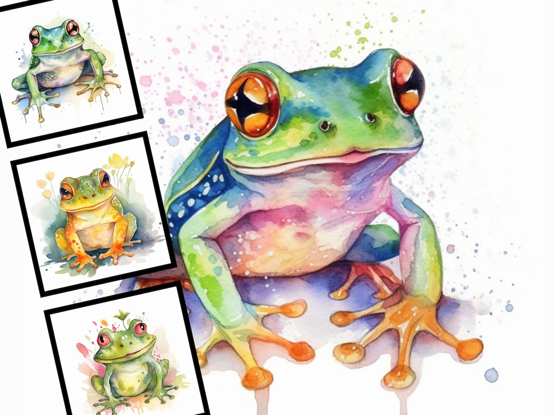 7 Watercolor Animated Frog Illustration Nursery Art Commercial Use ...