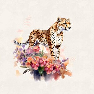 Cheetah Clipart Bundle Commercial Use Watercolor Cheetah in Field of ...