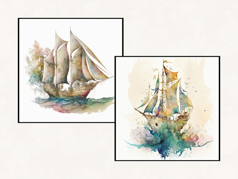 Magic Ship Clipart Commercial Use Watercolor Enchanted Sail - Etsy