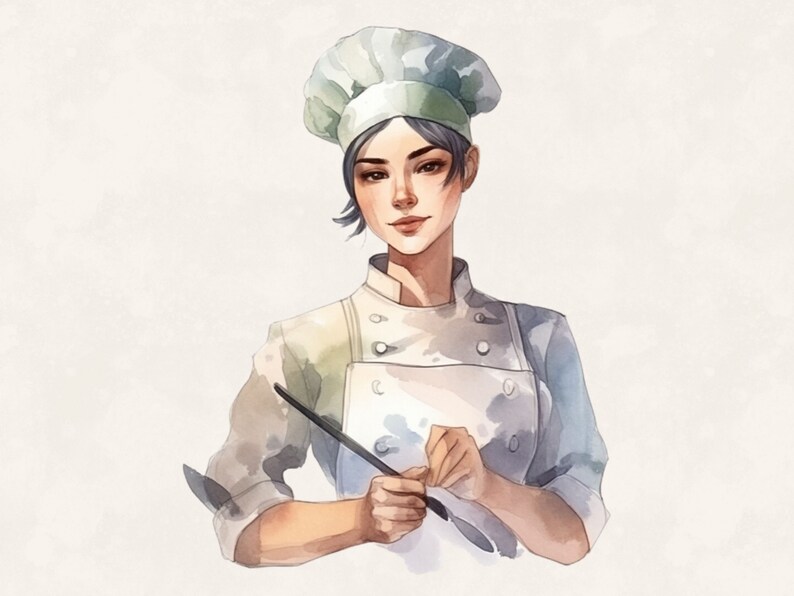 Female Chef Watercolor Clipart Bundle Commercial Use Digital - Etsy