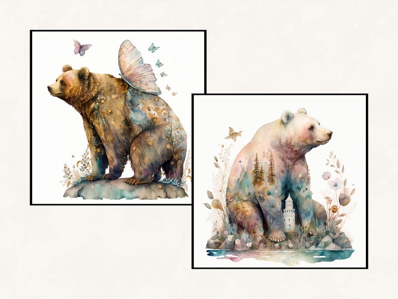 Magic Bear Clipart Commercial Use Watercolor Enchanted Bear - Etsy