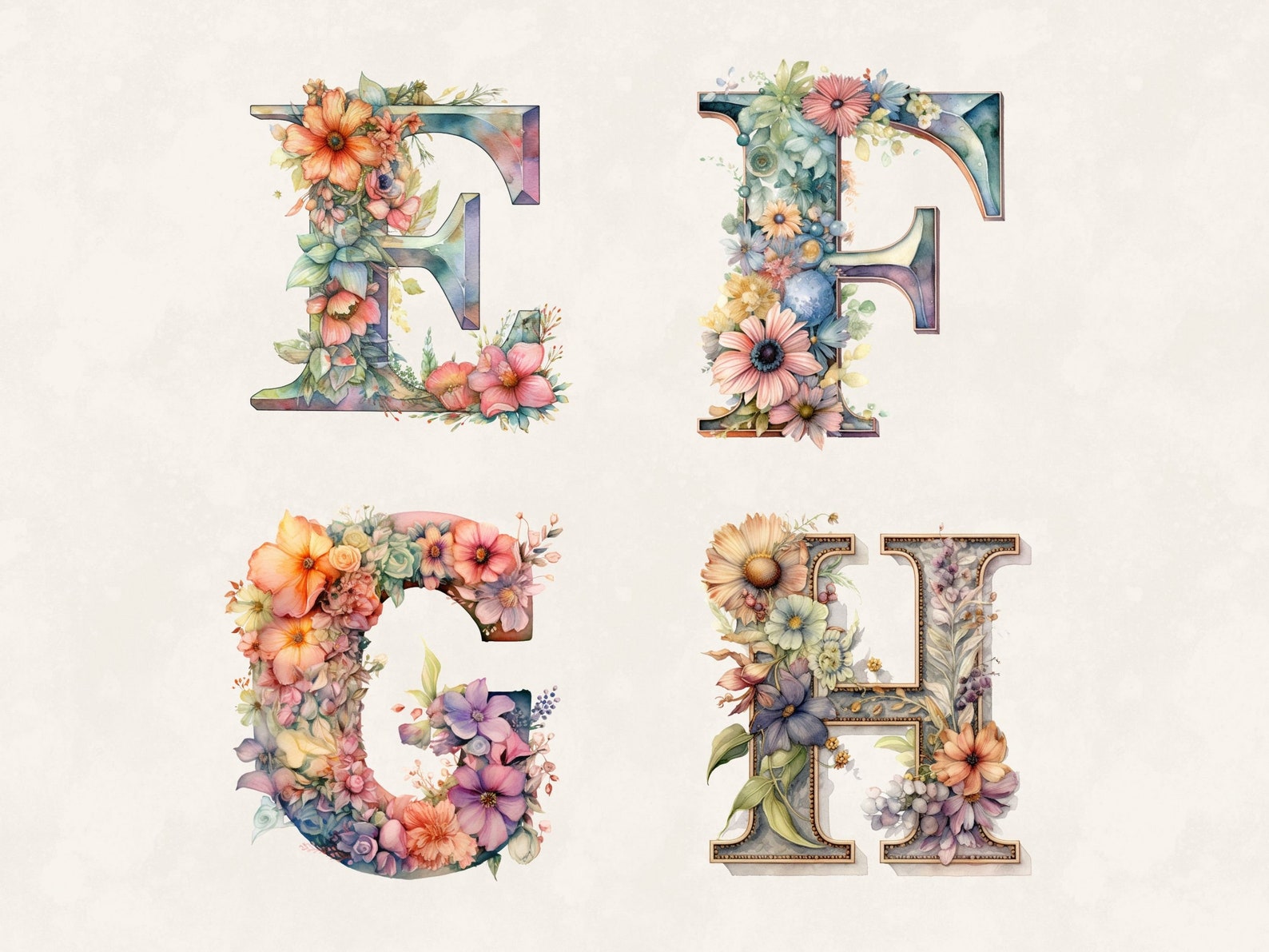 Vintage Alphabet Clipart Mega Bundle Pastel Watercolor - Etsy