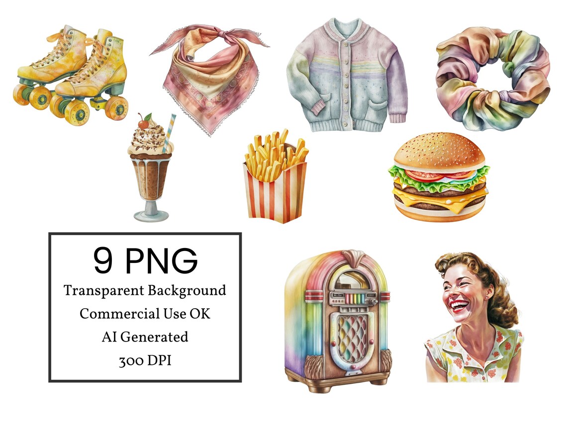 9 Retro Diner Clipart Variety Bundle, Commercial Use Allowed, Digital ...
