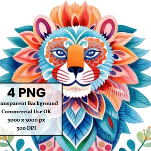 Folk Art Lion Clipart Bundle Commercial Use Watercolor Digital Design ...