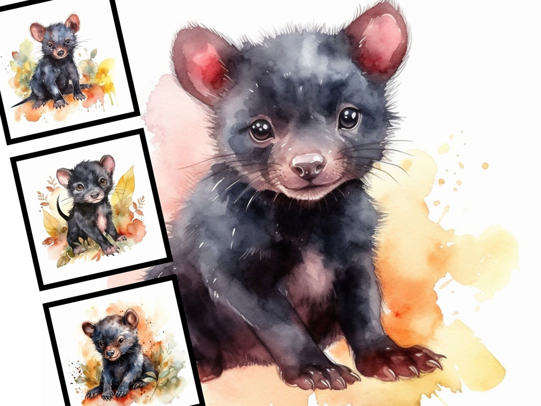 Watercolor Tasmanian Devil Nursery Art: Floral Illustration (digital ...
