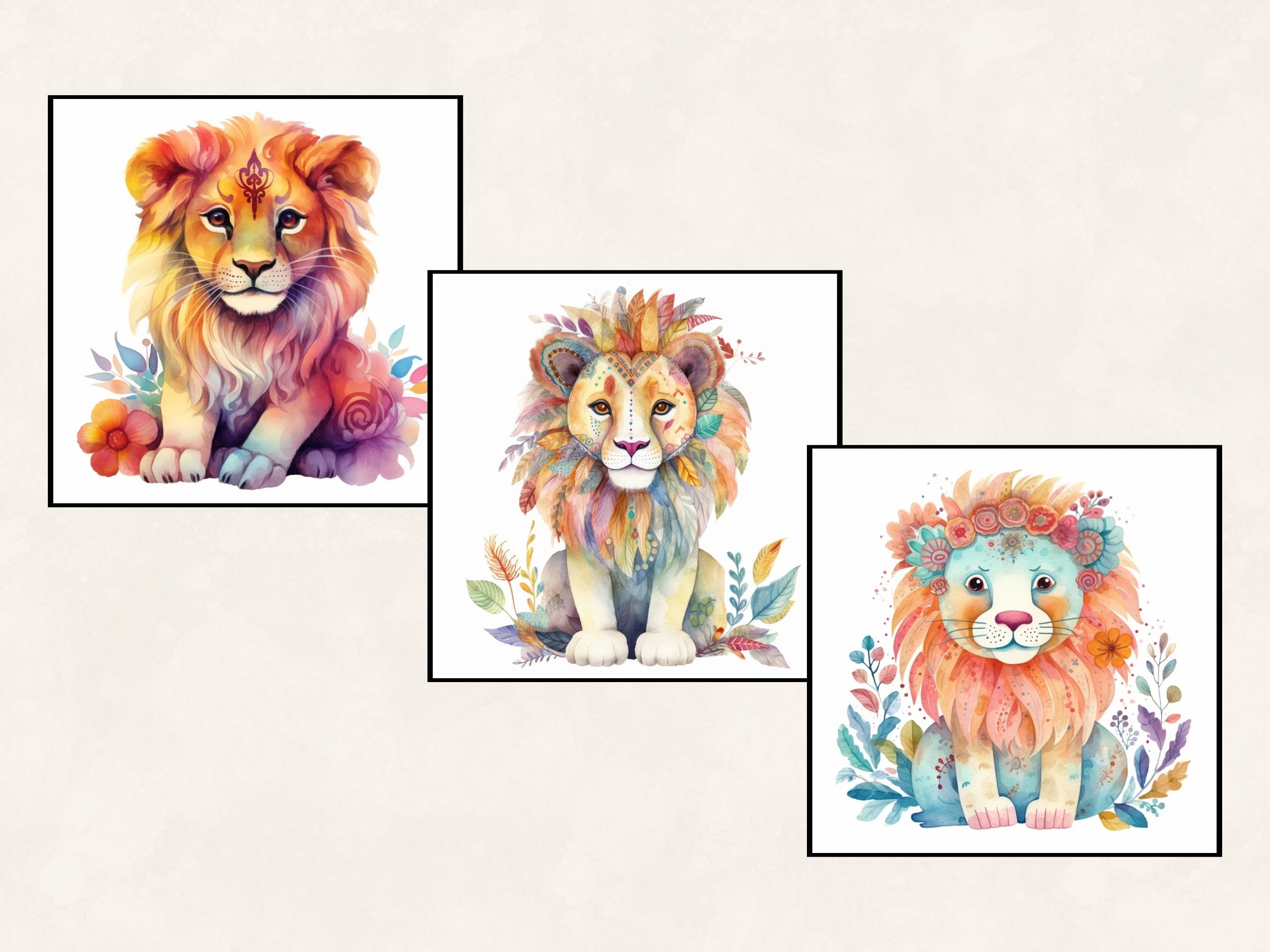 Retro Lion Clipart Watercolor Illustration Commercial Use - Etsy