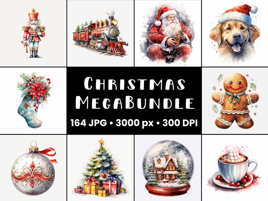 Christmas Megabundle Clipart Watercolor Illustration Commercial Use ...