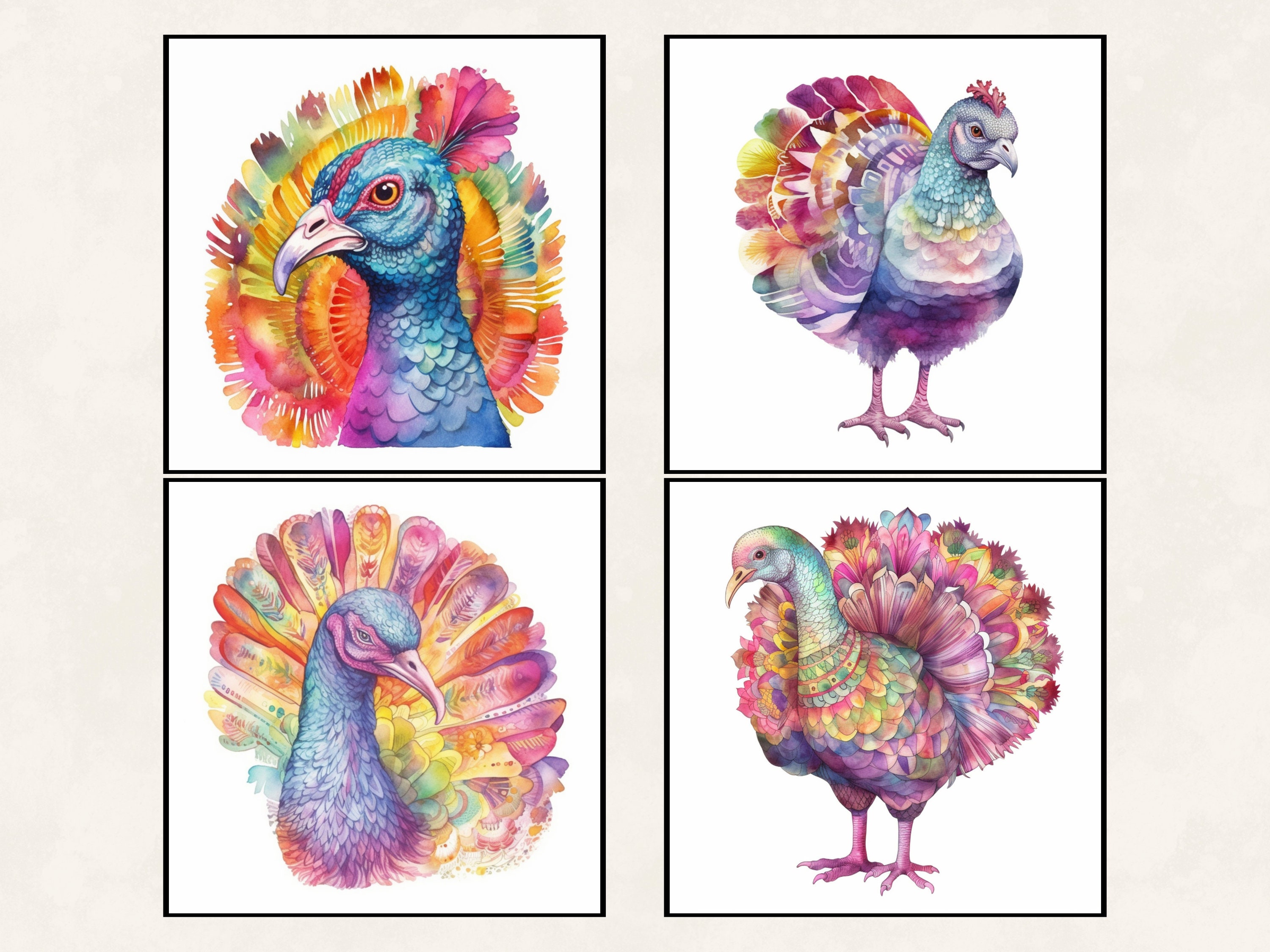 Boho Turkey Clipart Watercolor Illustration Commercial Use - Etsy