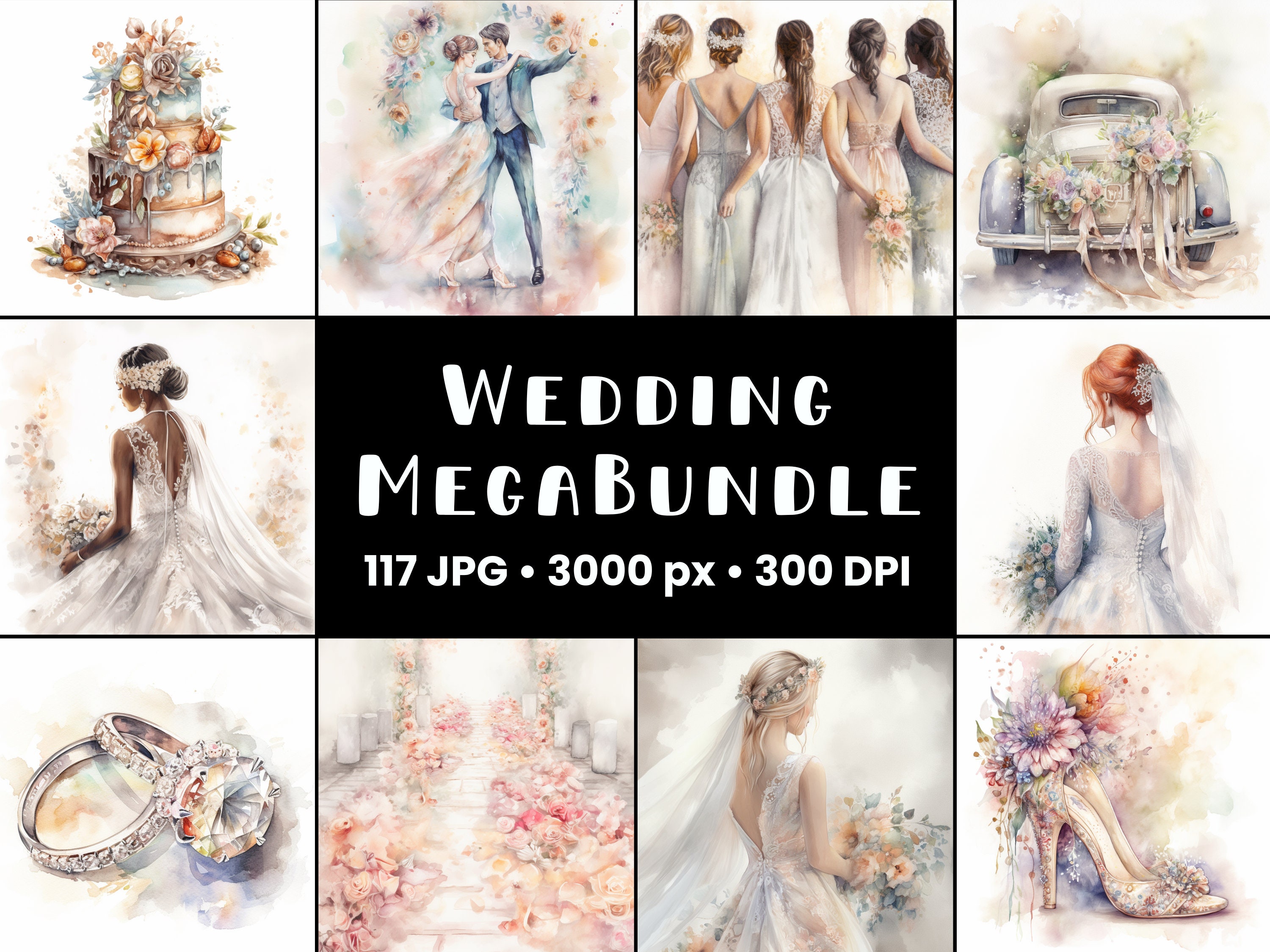 Vintage Wedding Clipart Mega Bundle Pastel Watercolor - Etsy Australia