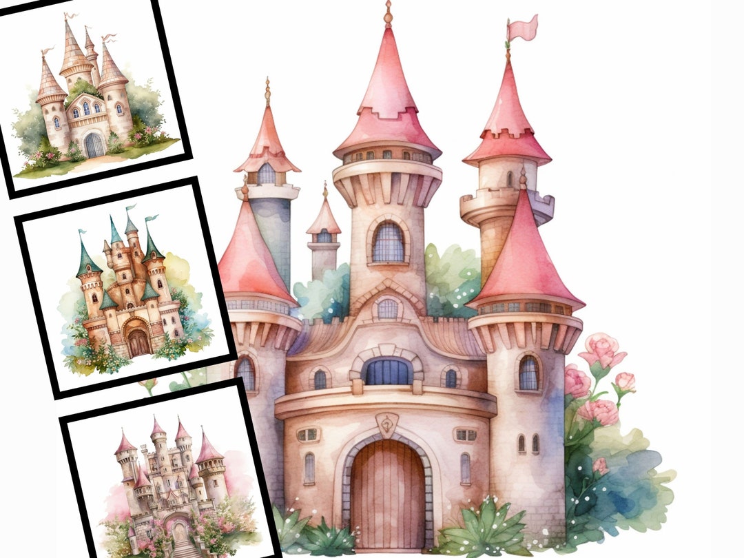Cute Castle Clipart Watercolor Illustration Kids Clipart Commercial Use ...