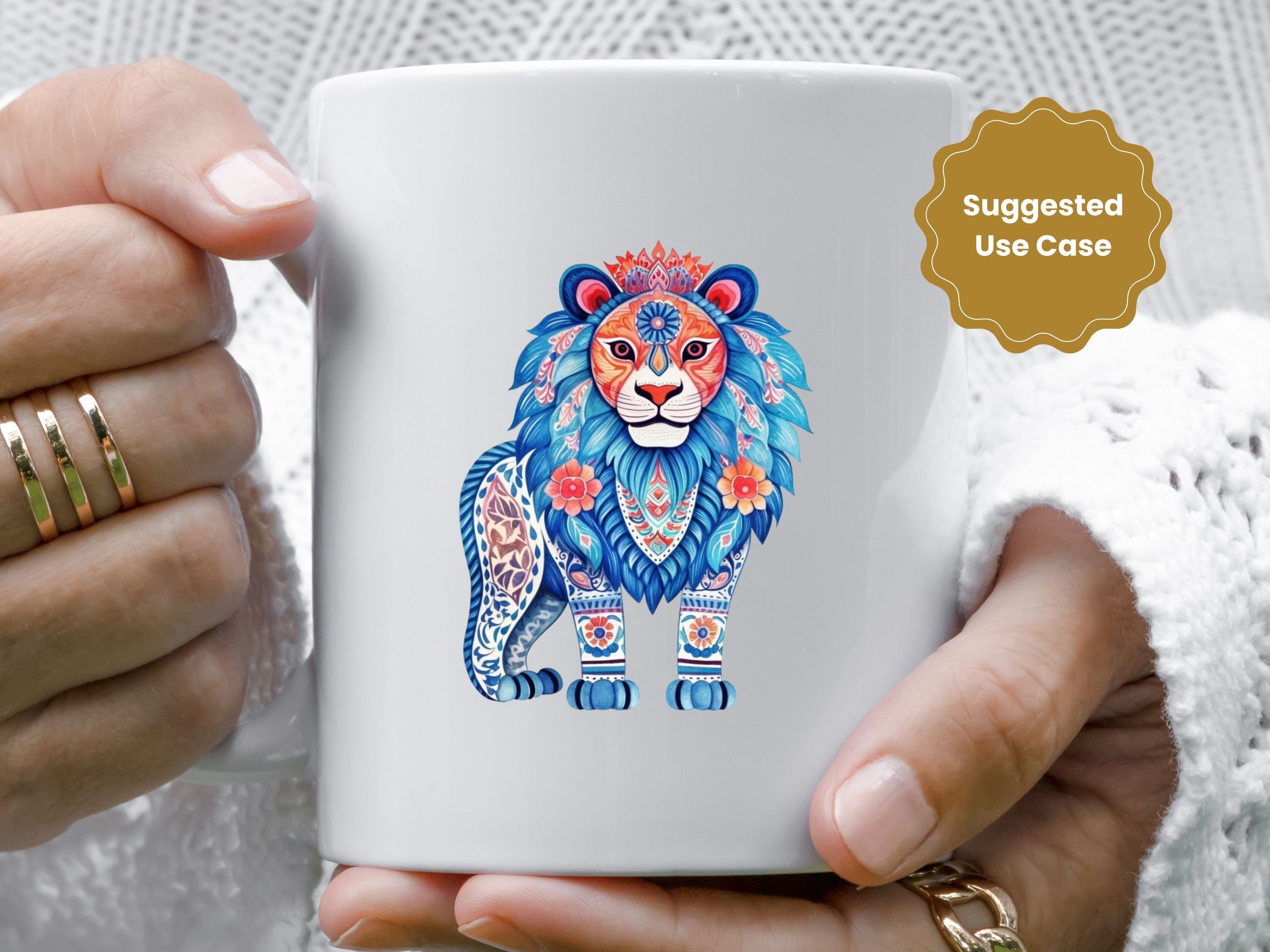 Folk Art Lion Clipart Bundle Commercial Use Watercolor Digital - Etsy