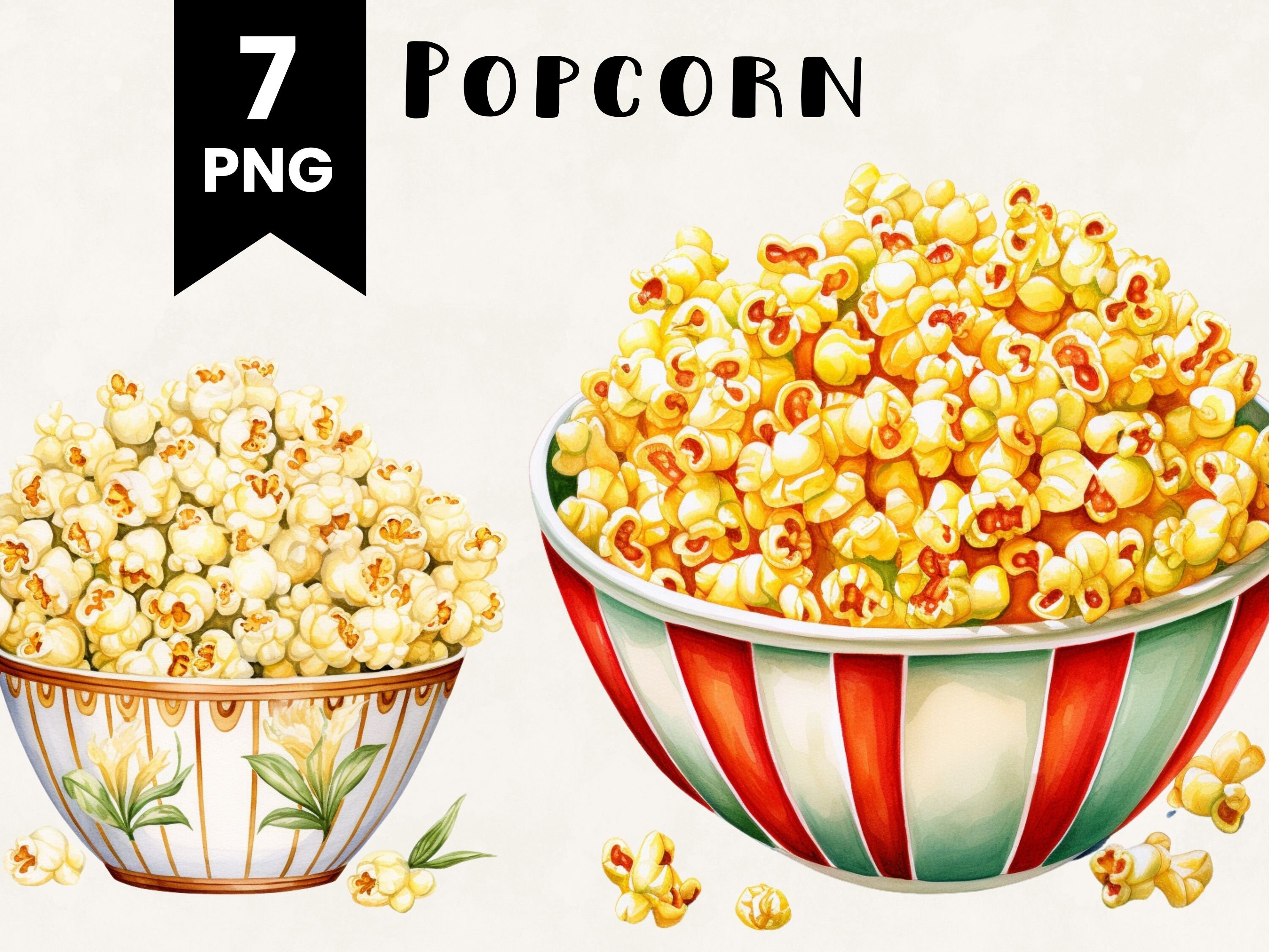 Popcorn Clipart Bundle Commercial Use Watercolor Popcorn Food - Etsy