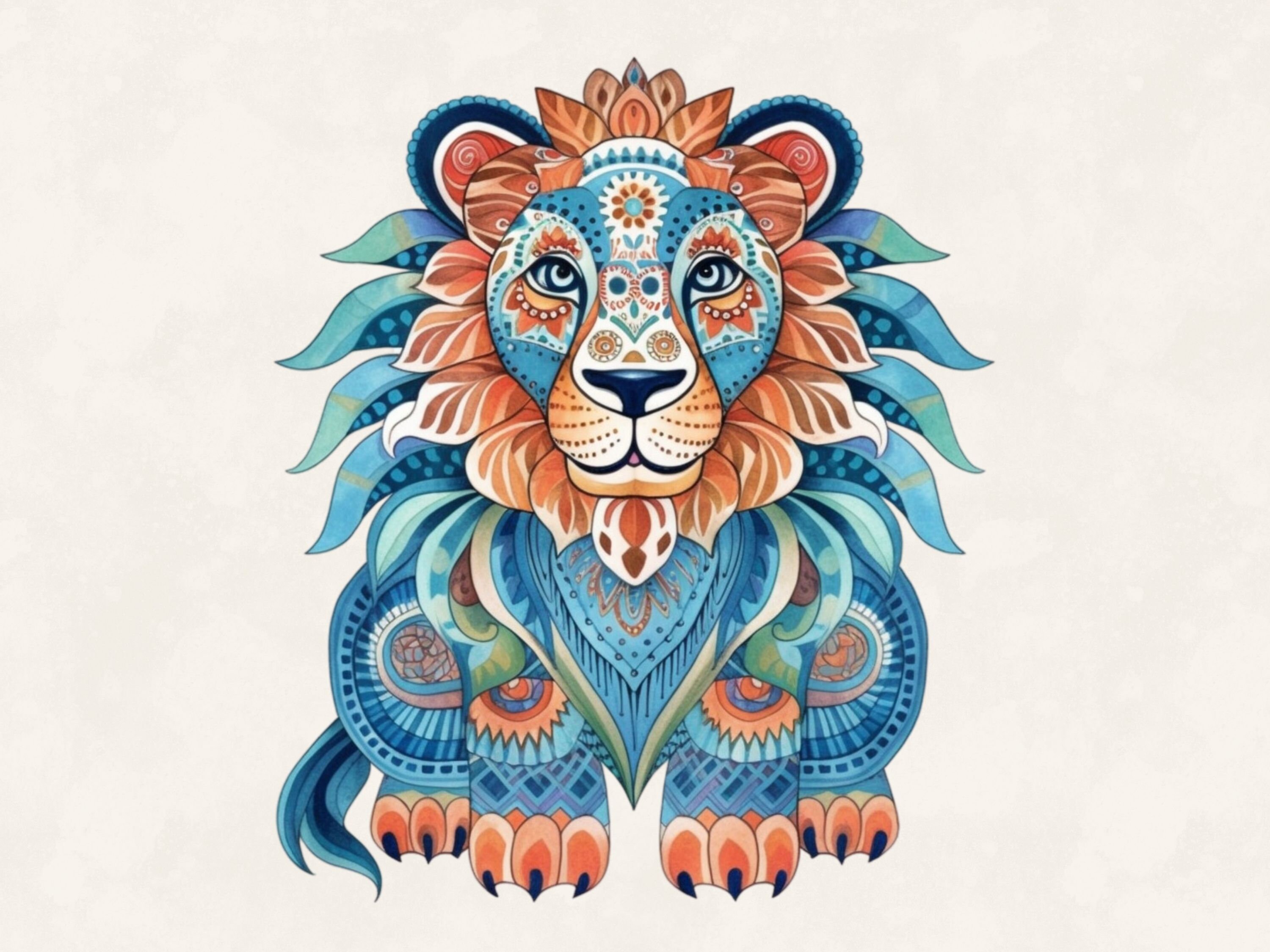 Folk Art Lion Clipart Bundle Commercial Use Watercolor Digital - Etsy