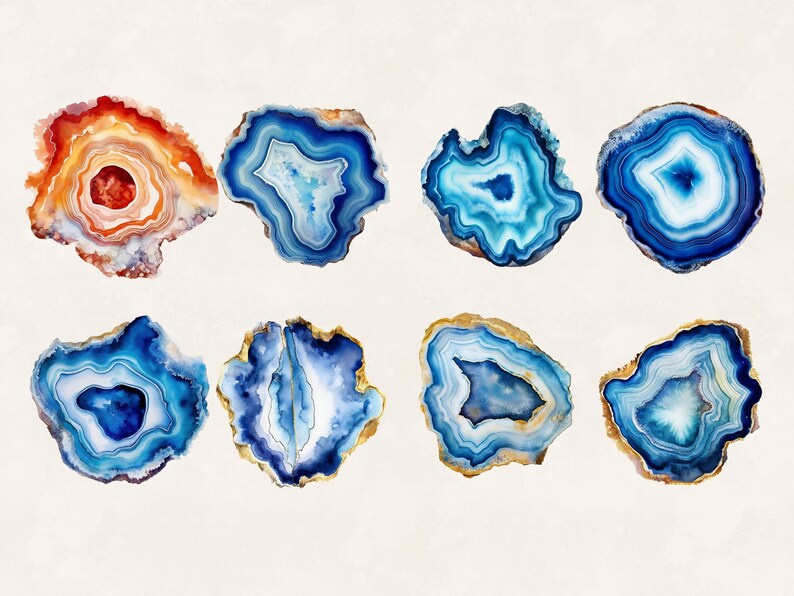 Agate Crystal Clipart Bundle Commercial Use Watercolor Agate - Etsy