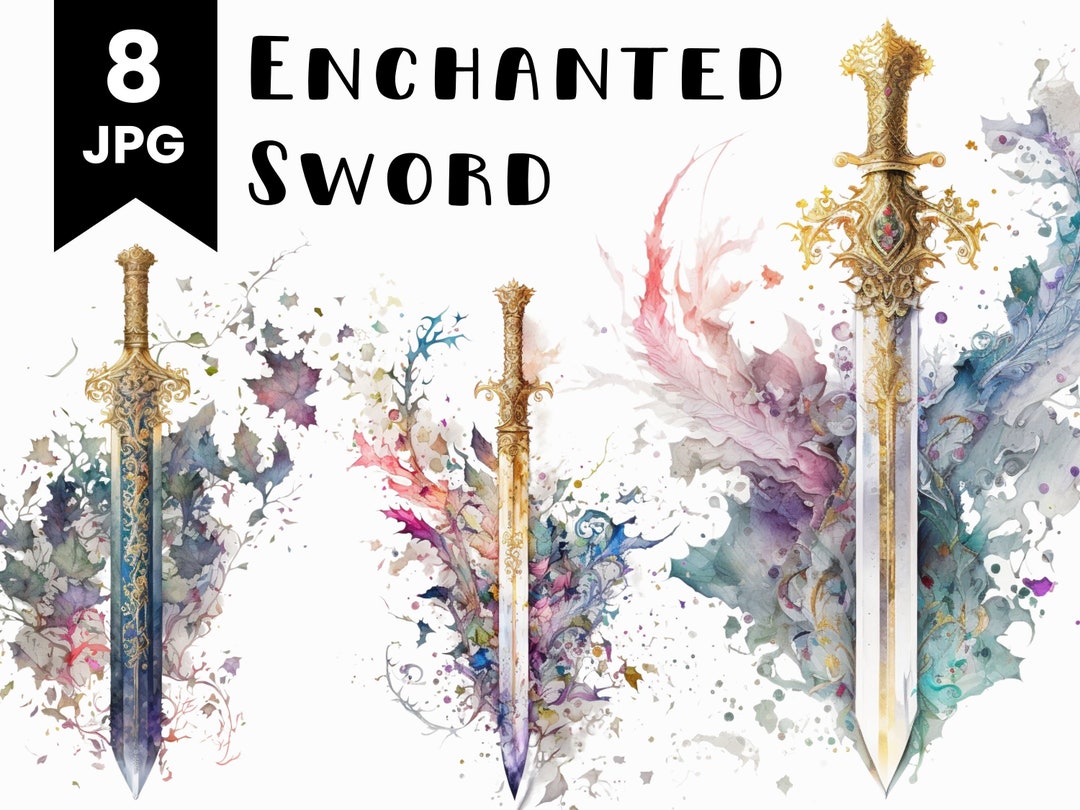 Enchanted Sword Print Art Commercial Use Watercolor Magic Sword ...
