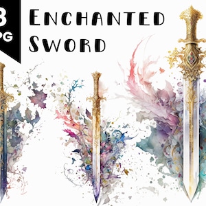 Enchanted Sword Print Art Commercial Use Watercolor Magic Sword ...