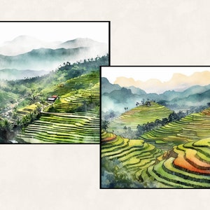 Rice Paddies Clipart Watercolor Commercial Use Digital Design Bundle ...