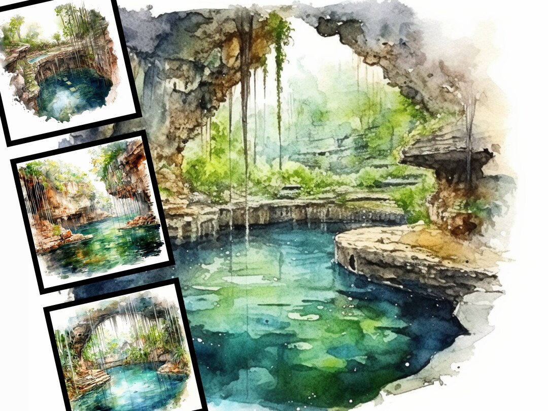 Mexican Cenote Watercolor Clipart: Commercial Use Digital Design ...