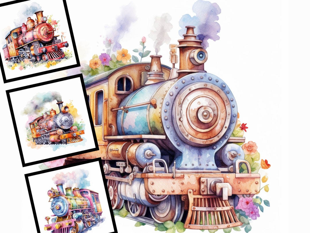Nursery Train Engine Clipart Watercolor Commercial Use Digital Design ...