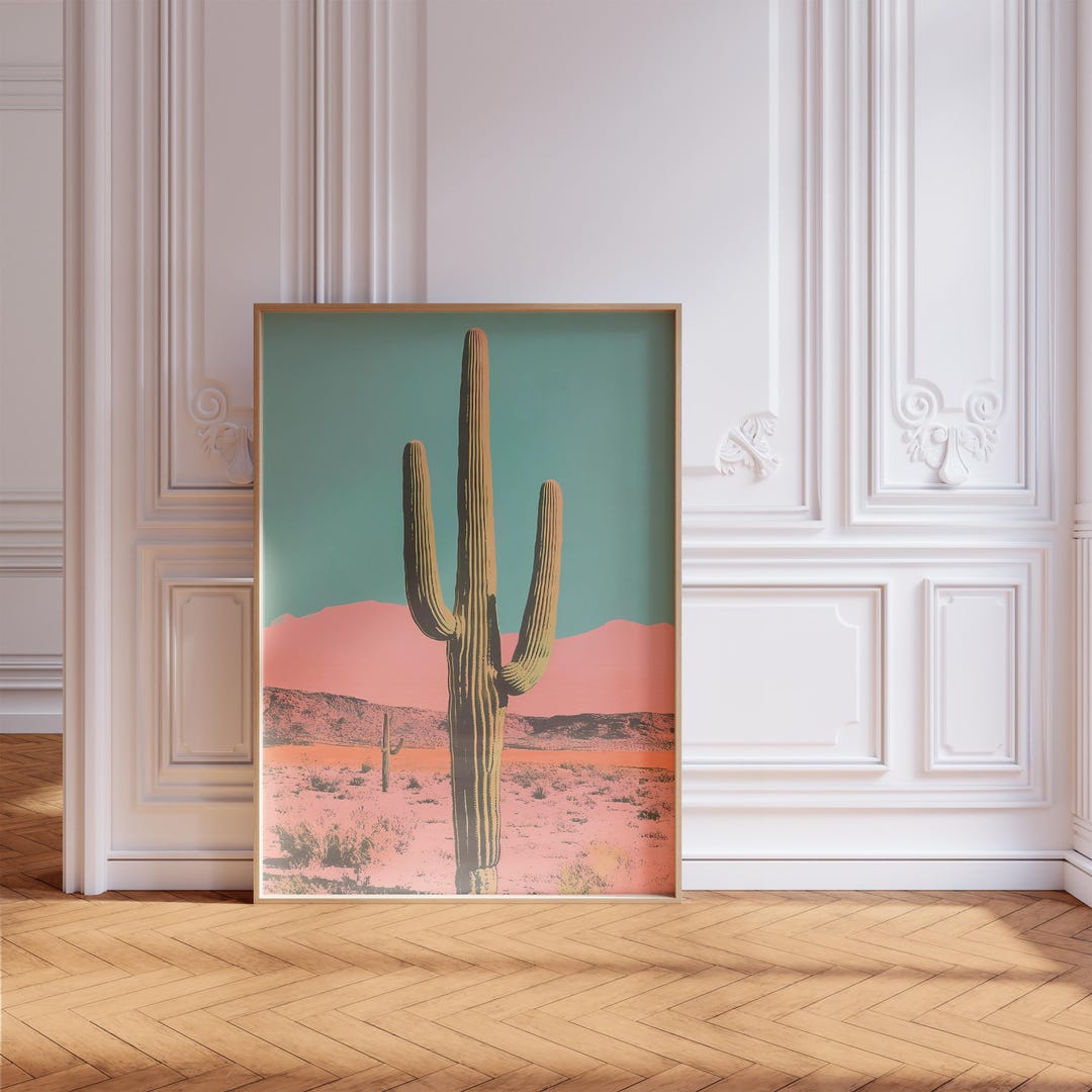 Psychedelic Desert Saguaro Cactus Art Print, Pastel Desert Wall Art ...