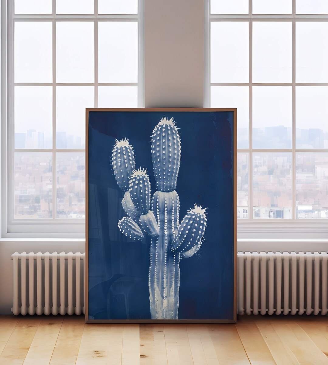 Cyanotype Blue Cactus Art Print, Digital Download, Printable Wall Art ...
