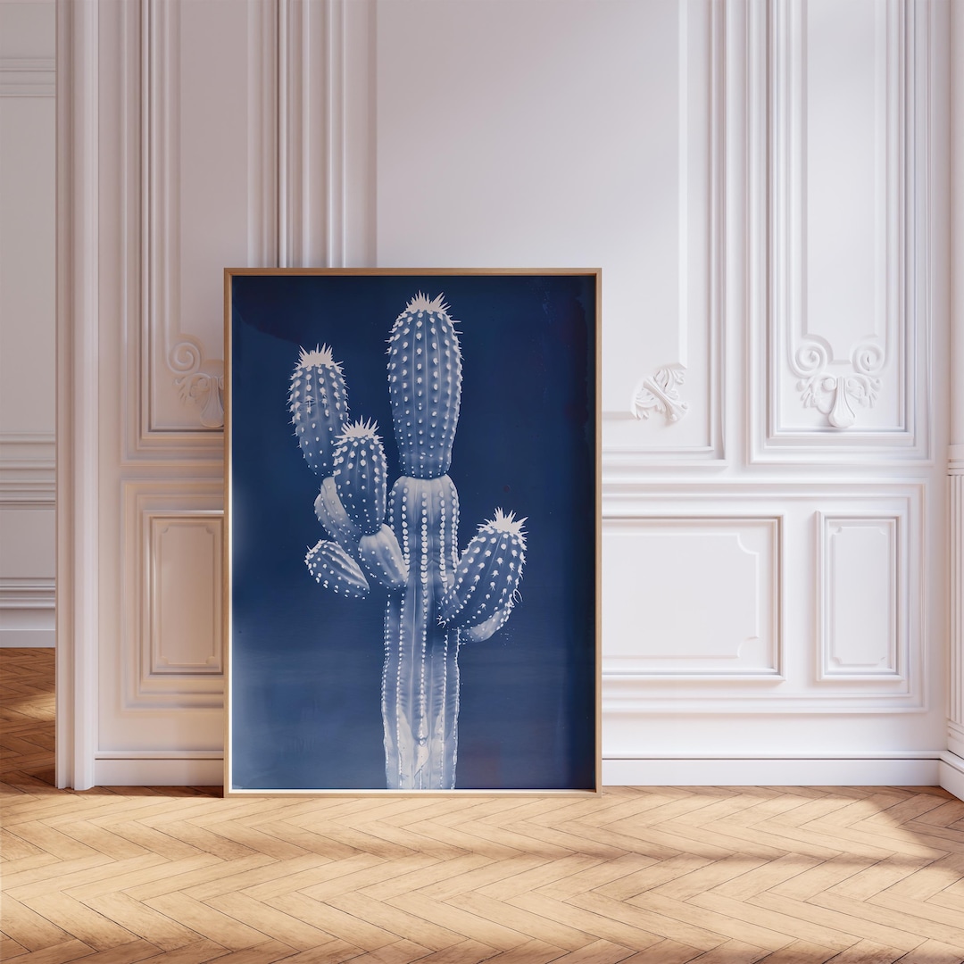 Cyanotype Blue Cactus Art Print, Digital Download, Printable Wall Art ...