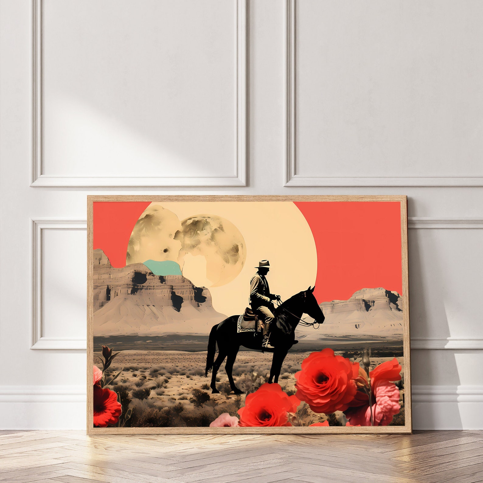 Western Cowboy Collage Art Print: Desert Landscape (digital Download ...