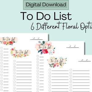 Floral Printable to Do List Check List - PDF File A4 and 8.5x11 - Etsy