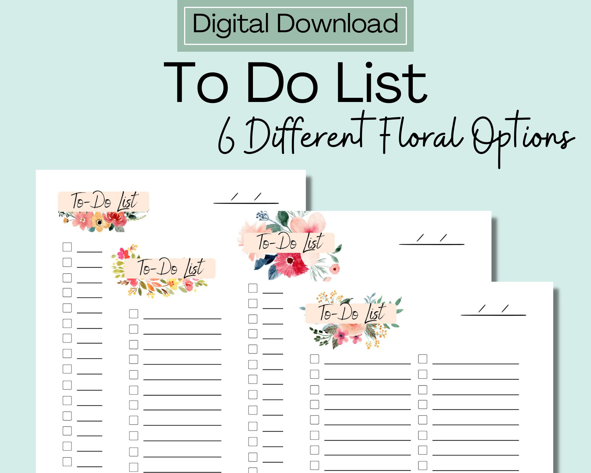 Floral Printable to Do List Check List PDF File A4 and 8.5x11 - Etsy