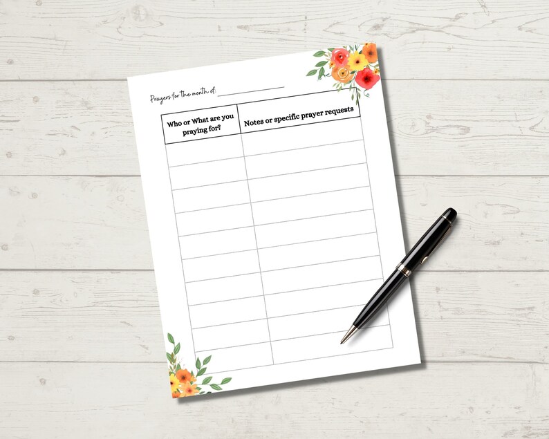 Floral Monthly Prayer Tracker Chart - Etsy