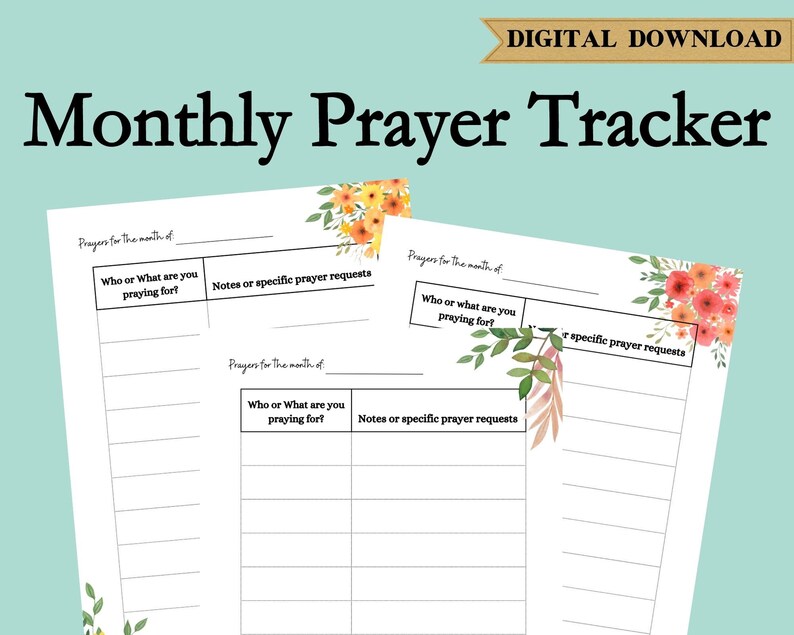 Floral Monthly Prayer Tracker Chart - Etsy