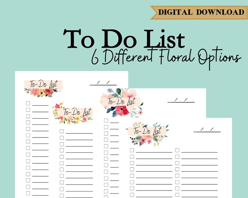 Floral Printable to Do List Check List PDF File A4 and - Etsy