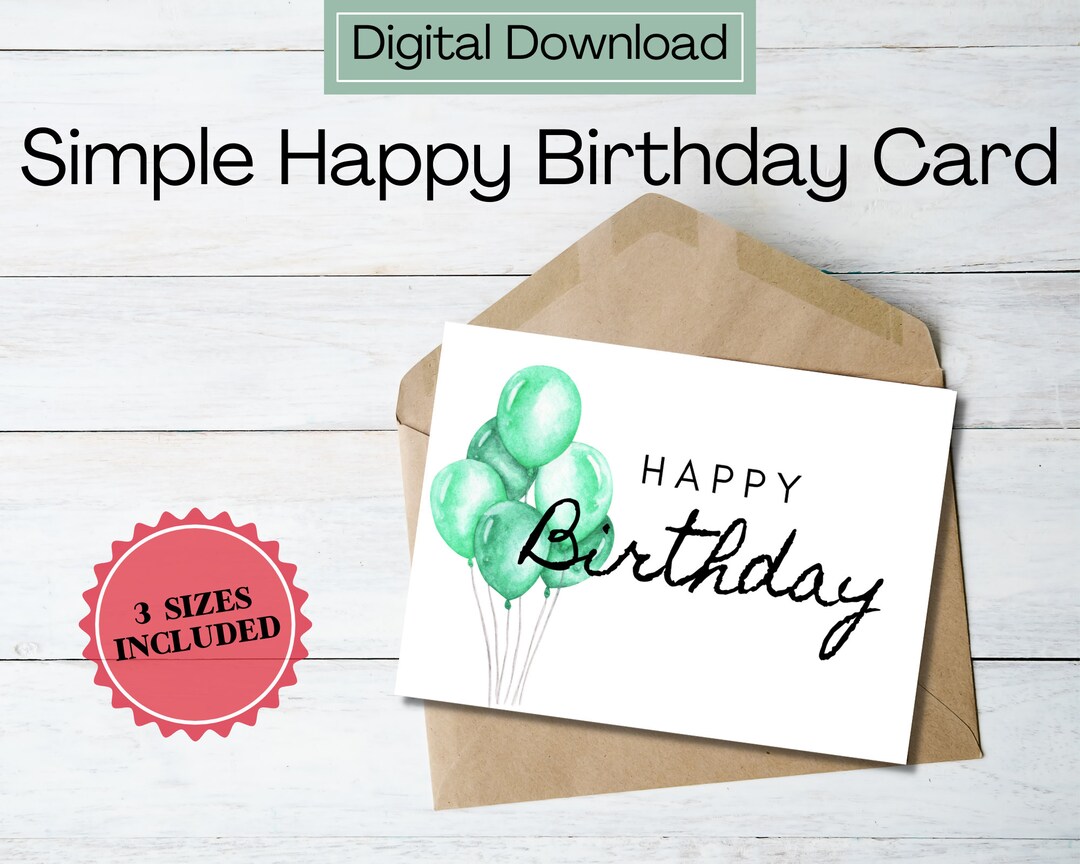 Simple Happy Birthday Card | Landscape | 3 Sizes Included - 4x6 5x7 4 ...